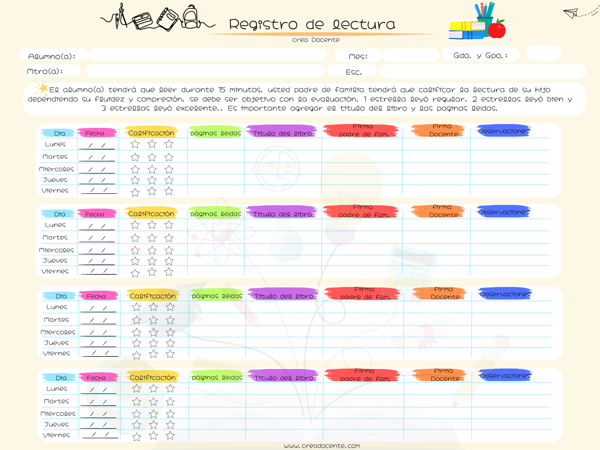 Registro de Lectura 📖 – Blog Crea Docente