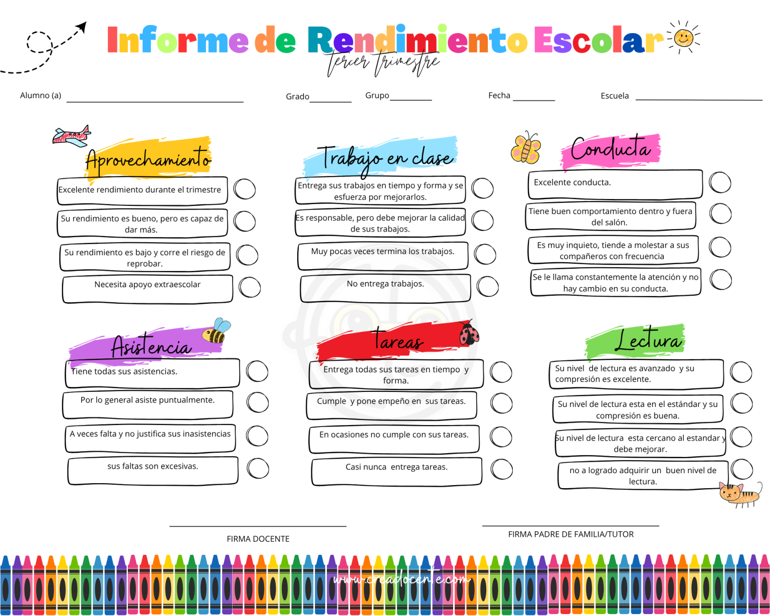Reporte de Desempeño Escolar Tercer trimestre – ¡Incluye 2 formatos ...